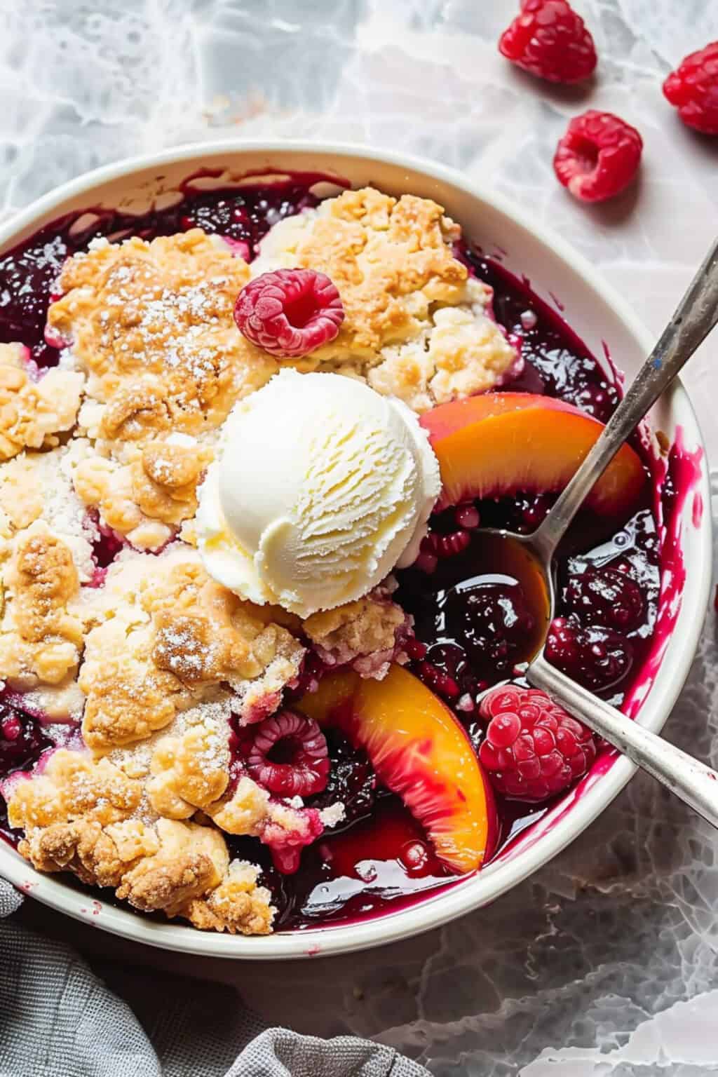 Easy Peach and Raspberry Cobbler - Savvy Bites