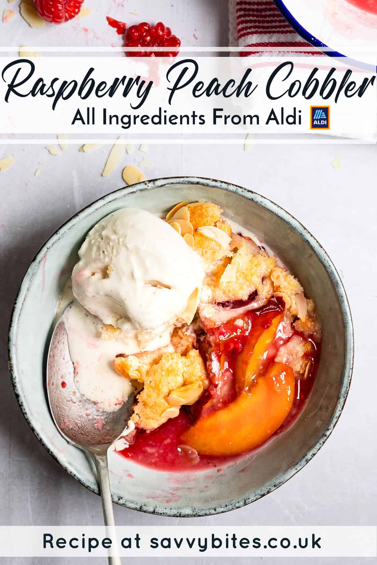 Simple Peach Raspberry Cobbler (Aldi Ingredients only) - Savvy Bites