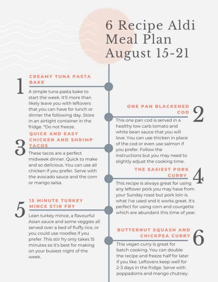 Aldi Weekly Budget Meal Plan with Free Shopping List- Week 82 - Savvy Bites