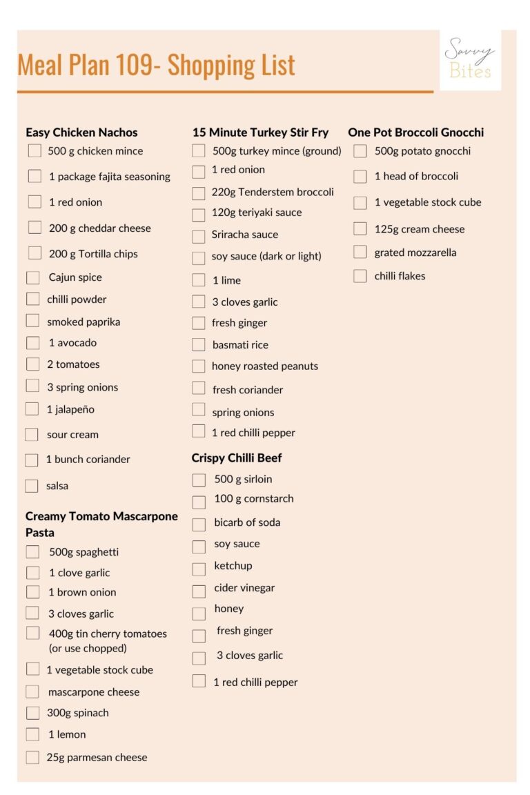 Weekly Budget Family Meal Plan 109 - Savvy Bites