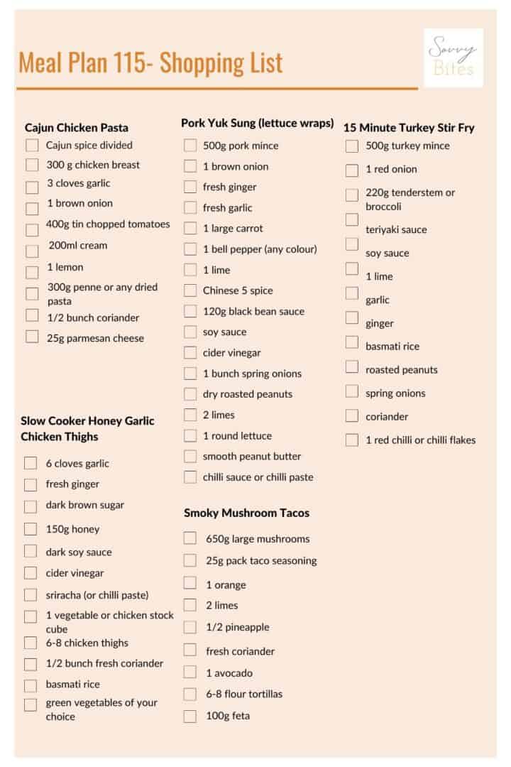 Weekly Budget Meal Plan 115 - Savvy Bites